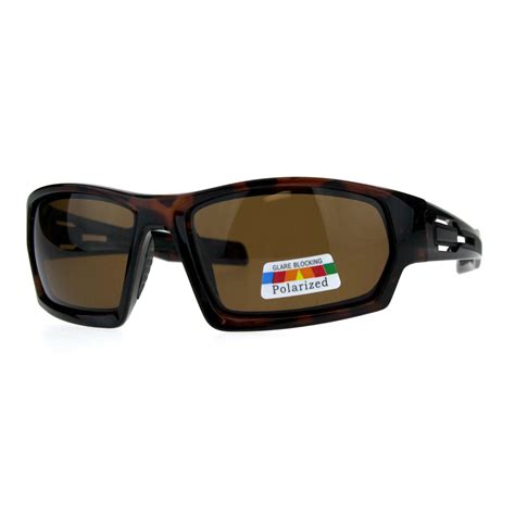 Mens Polarized Rectangular Warp Biker Plastic Sport Sunglasses Tortoise