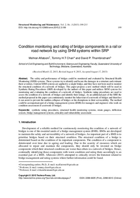 Pdf Condition Monitoring And Rating Of Bridge Components In A Rail Or
