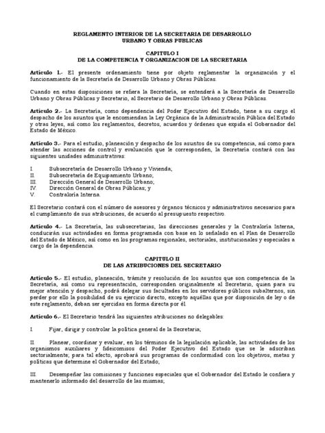 Reglamento Interior De La Secretaria De Desarrollo Urbano Y Obras