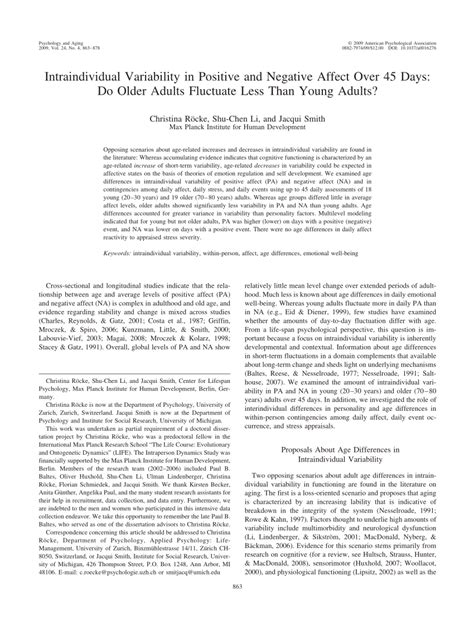 Pdf Intraindividual Variability In Positive And Negative Affect Over
