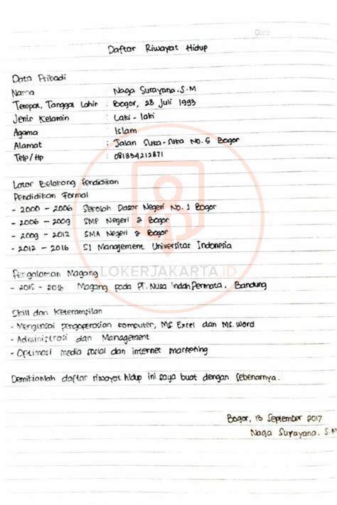 Contoh Cv Tulis Tangan Pdf Viral Update Riset