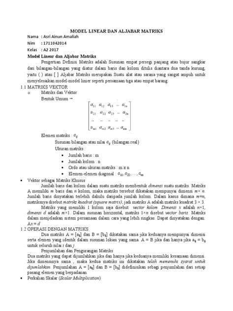 Model Linear Dan Aljabar Matriks Pdf