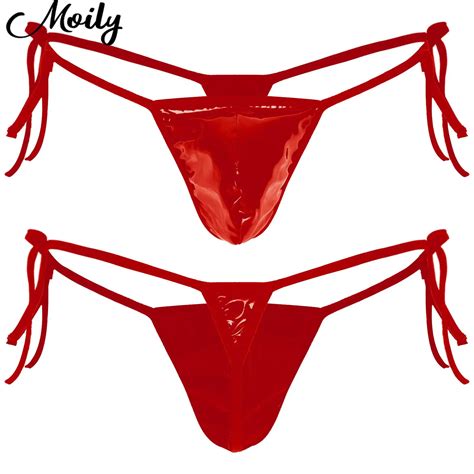 M Nner Gl Nzend Patent Leder Slip H Schen Sexy Dessous Low Rise G String Tanga