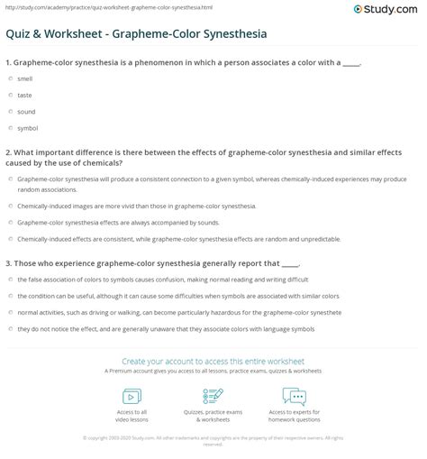 Quiz And Worksheet Grapheme Color Synesthesia