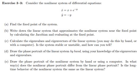 Solved Exercise Consider The Nonlinear System Of Chegg