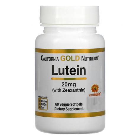 California Gold Nutrition, лютеин с зеаксантином, 20 мг, 60 ...