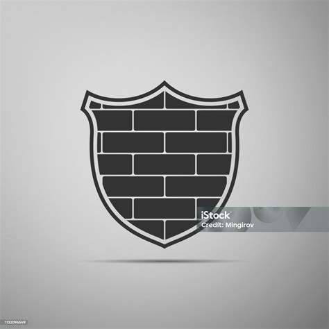 與網路安全磚牆圖示隔離在灰色背景的盾牌資料保護符號防火牆徽標網路保護扁平設計向量插圖向量圖形及更多互聯網圖片 互聯網 保安 保護