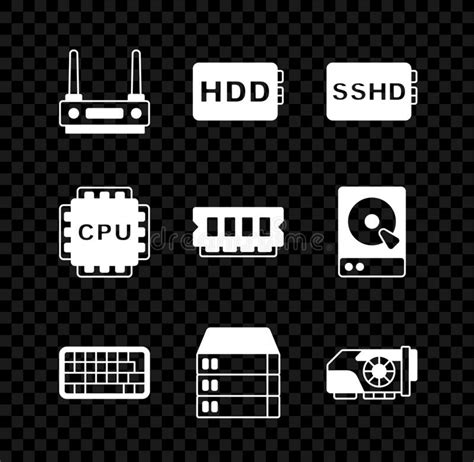 Set Router And Wi Fi Signal Hard Disk Drive Hdd Sshd Card Keyboard Server Data Web Hosting