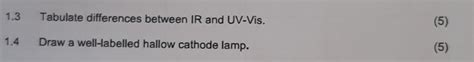 solved 1 3 tabulate differences between ir and uv vis 1 4