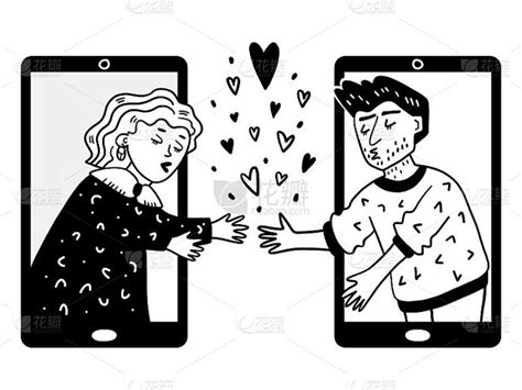 一个男孩和一个女孩在手机屏幕上互相联络。