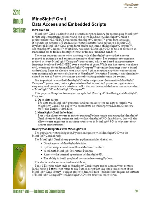 minesight grail data access and embedded scripts pdf scripting