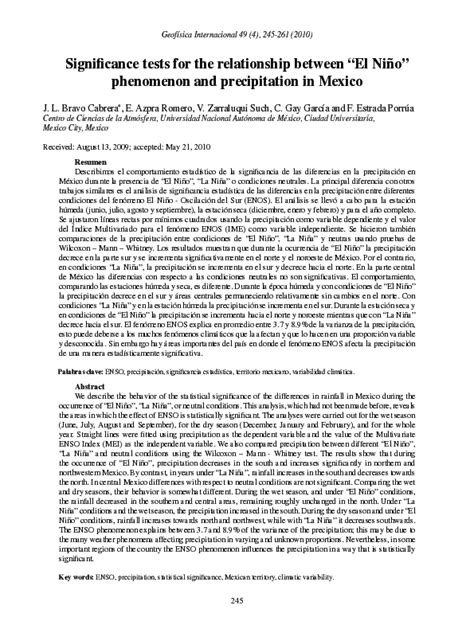 Pdf Significance Tests For The Relationship Between El Niño Phenomenon And Precipitation In