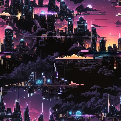 Premium Photo Abstract Cyberpunk City Skyline Background Seamless Pattern Colorful Background