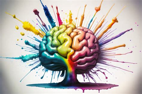 Art Of A Human Brain Exploding With Colorful Rainbow Knowledge And Creativity Stock