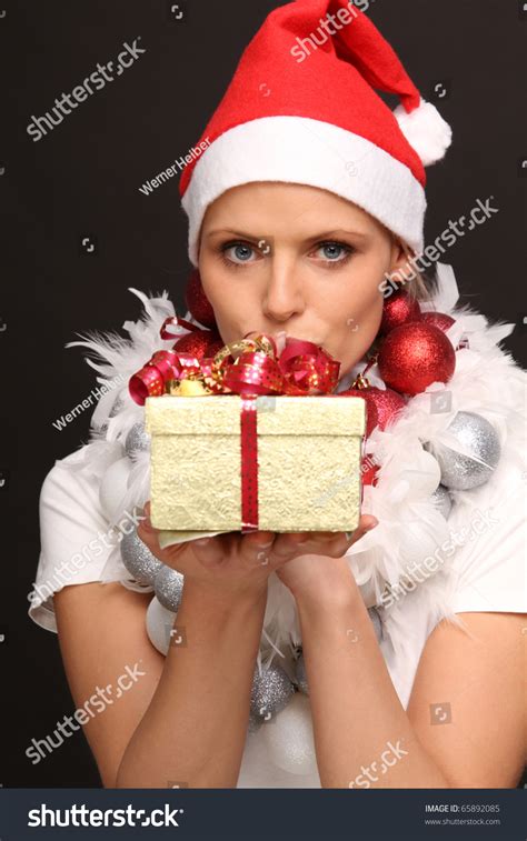 Sexy Female Nikolaus Holding Present Stock Photo Shutterstock