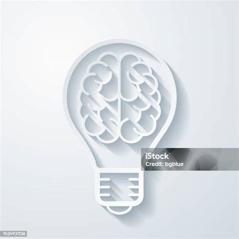 뇌가있는 전구 빈 배경에 종이 잘라내기 효과가 있는 아이콘 3차원 형태에 대한 스톡 벡터 아트 및 기타 이미지 3차원 형태 개념 공란 Istock