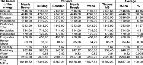 Structure Of Energy Input In Winter Beans Cultivation Average For The