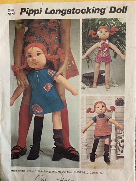 1973 Pippi Longstocking Rag Doll And Wardrobe Simplicity Pattern 6063