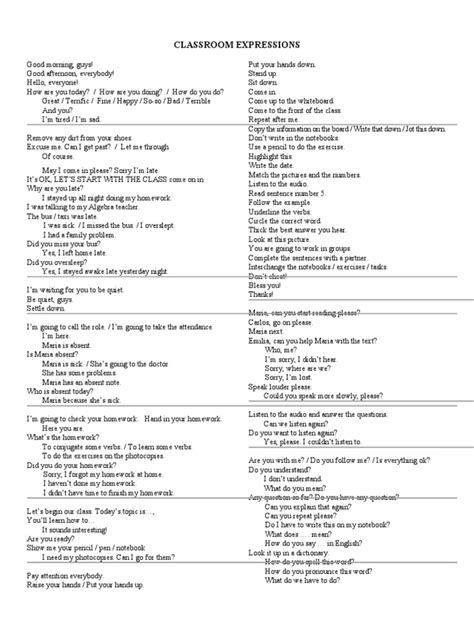 Classroom Expressions Pdf