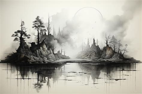 Premium Ai Image Abstract Pencil Landscape Drawing