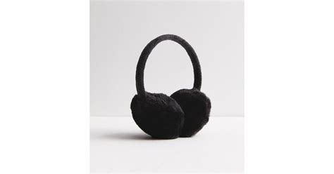 Girls Black Faux Fur Ear Muffs New Look