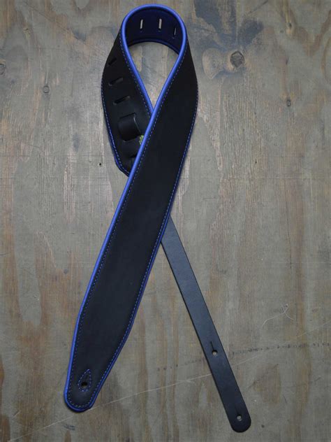 Padded Upholstery Leather Guitar Strap Black And Blue