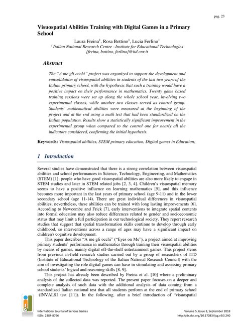 Pdf Visuospatial Abilities Training With Digital Games In A Primary