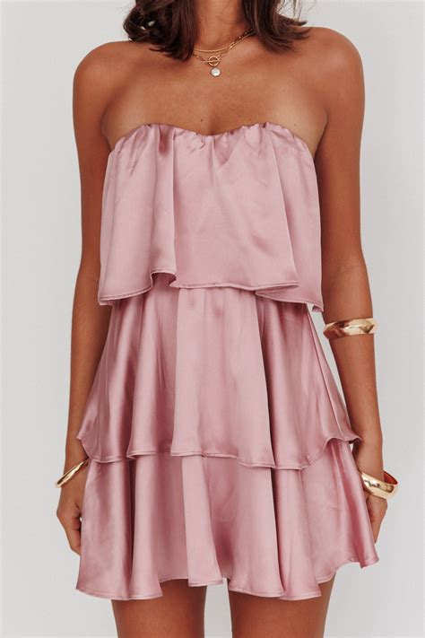 Shop The Behati Tiered Layer Strapless Dress Dusty Rose
