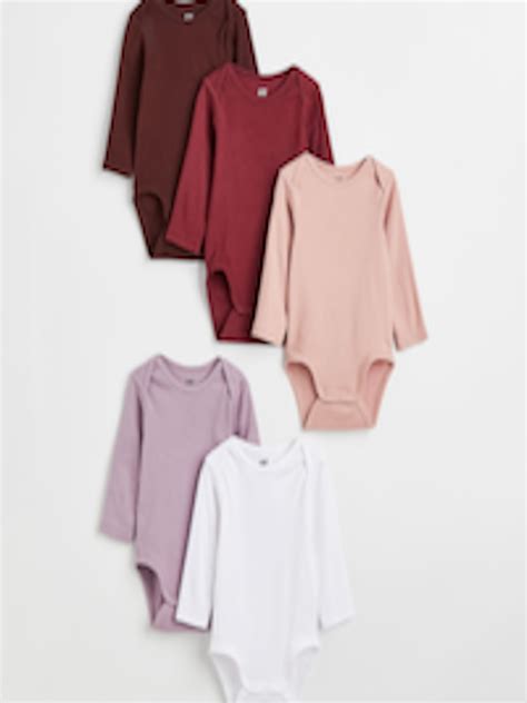 Buy Handm Girls Pack Of 5 Solid Pure Cotton Bodysuits Bodysuit For