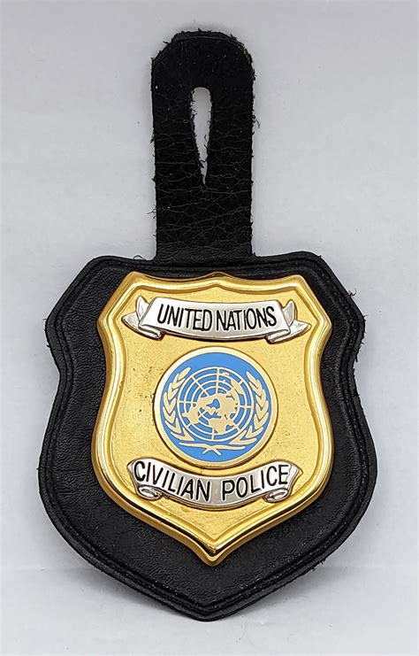 Rare 1990s 2000s United Nations Civilian Police Badge On Leather