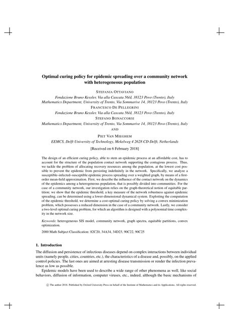Pdf Optimal Curing Policy For Epidemic Spreading Over A Community