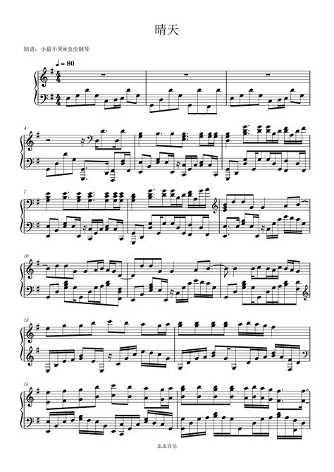 晴天钢琴谱原版 周杰伦 1896393 虫虫钢琴
