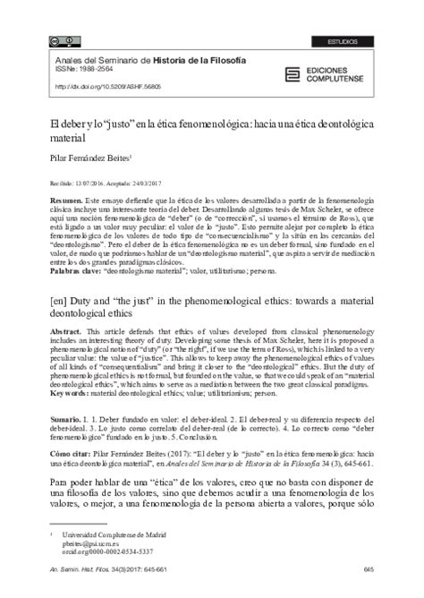 Pdf El Deber Y Lo Justo En La ética Fenomenológica Hacia Una ética