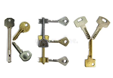 The Word Key Is Made Of Keys Of Various Form On A White Background Stock Photo Image Of