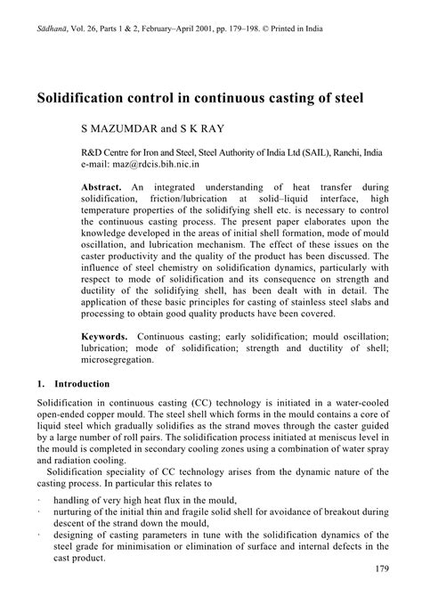 Solidification Control In Continuous Casting Of Steel Docslib