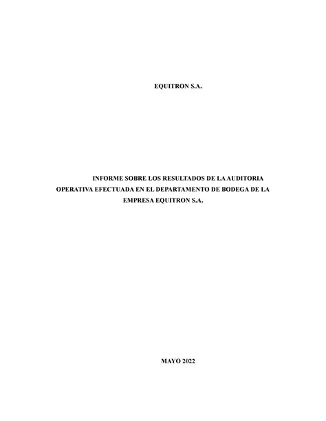 Ejemplo de Informe de Auditoría EQUITRON S INFORME SOBRE LOS