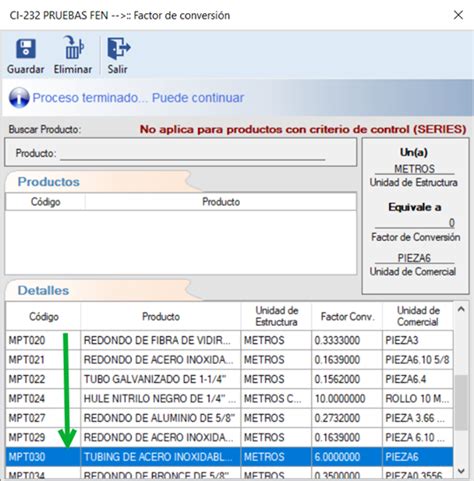 D232 Error No permite guardar factor de conversión