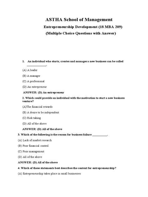 Ed Mcq Unit 1 Pdf Entrepreneurship Business