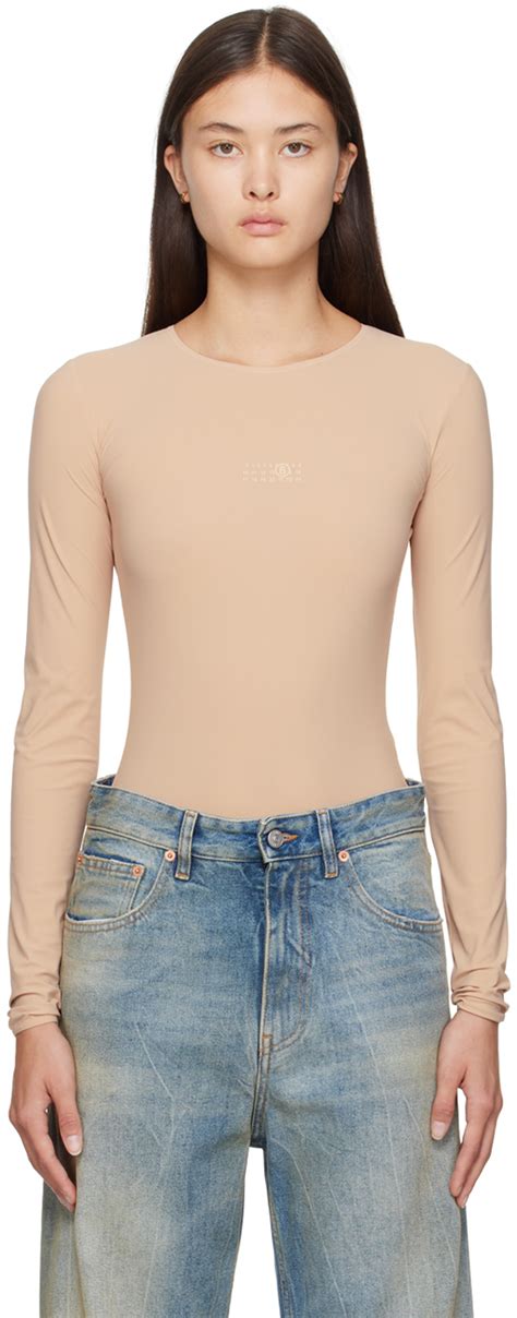 MM Maison Margiela Beige Printed Bodysuit MM Maison Margiela