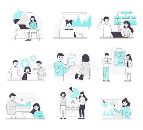 Business People Character Presenting Graph Working With Data Vector Set