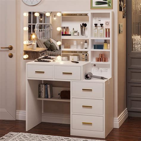 Tiptiper Makeup Vanity With Lights Vanity Table With Charging Station Vanity Desk