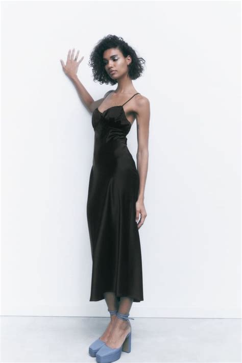 Zara Satin Camisole Dress In Black