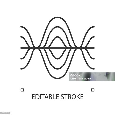 음성 녹음 선형 아이콘 가는 선 그림입니다 진동 소음 수준 주파수 곡선 오디오 볼륨 주파수 음악 플레이어 등고선 기호입니다 벡터 절연 윤곽선 도면 편집 가능한 스트로크