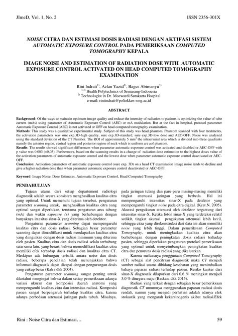 Pdf Automatic Exposure Control Pada Pemeriksaan Computed Tomography Kepala Image Noise And