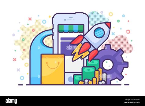 Mobile Sale Store Launching Application Vector Internet Shop Phone App