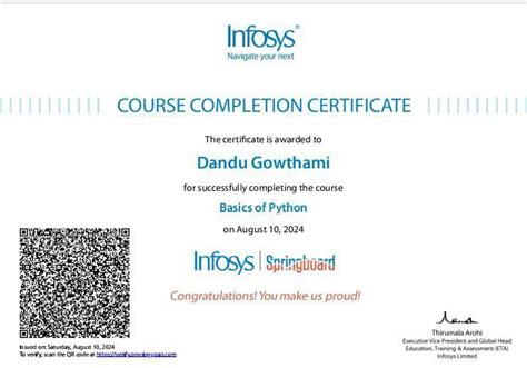 dandu gowthami on linkedin infosysspringboard python certificate