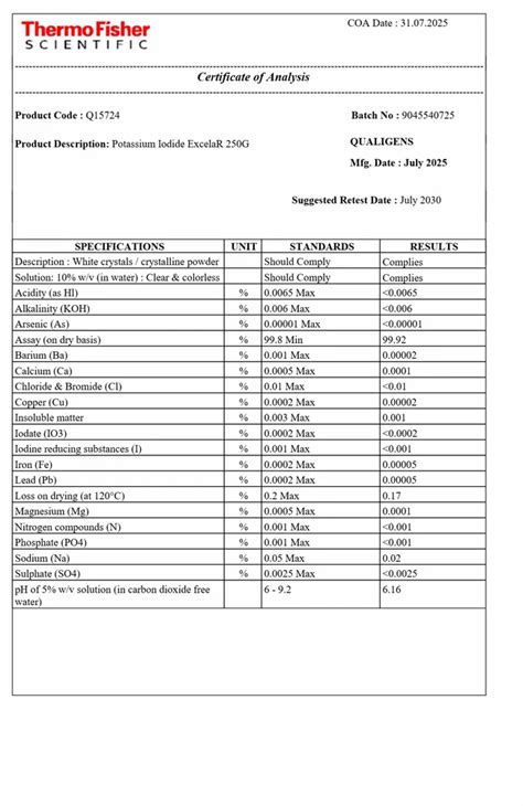Potassium Iodide Er Acs Qualigens Packaging Details Plastic Bottles