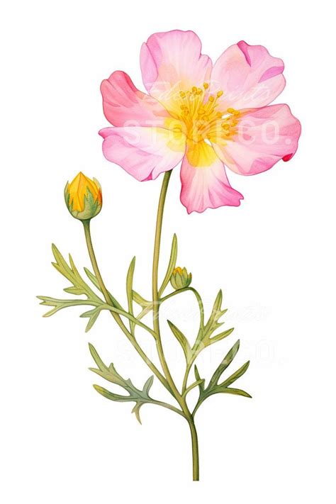 4 Set Portulaca Flowers Floral Botanical Illustration Art Instant