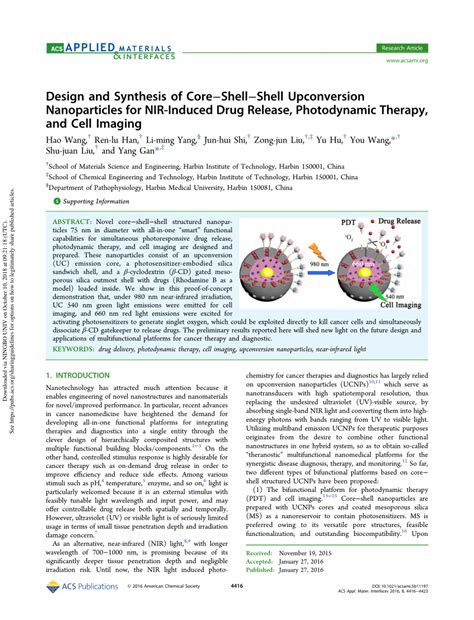 Pdf Design And Synthesis Of Core Shell Shell Upconversion Nanoparticles For Nir Induced Drug