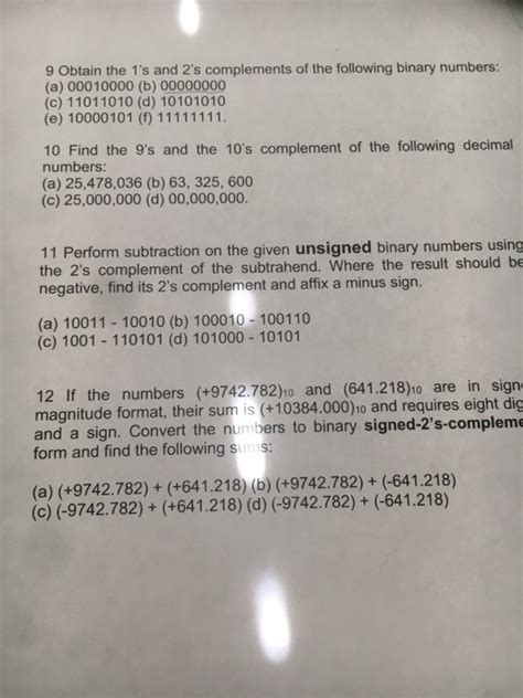 Solved 9 Obtain The 1 S And 2 S Complements Of The Following Chegg